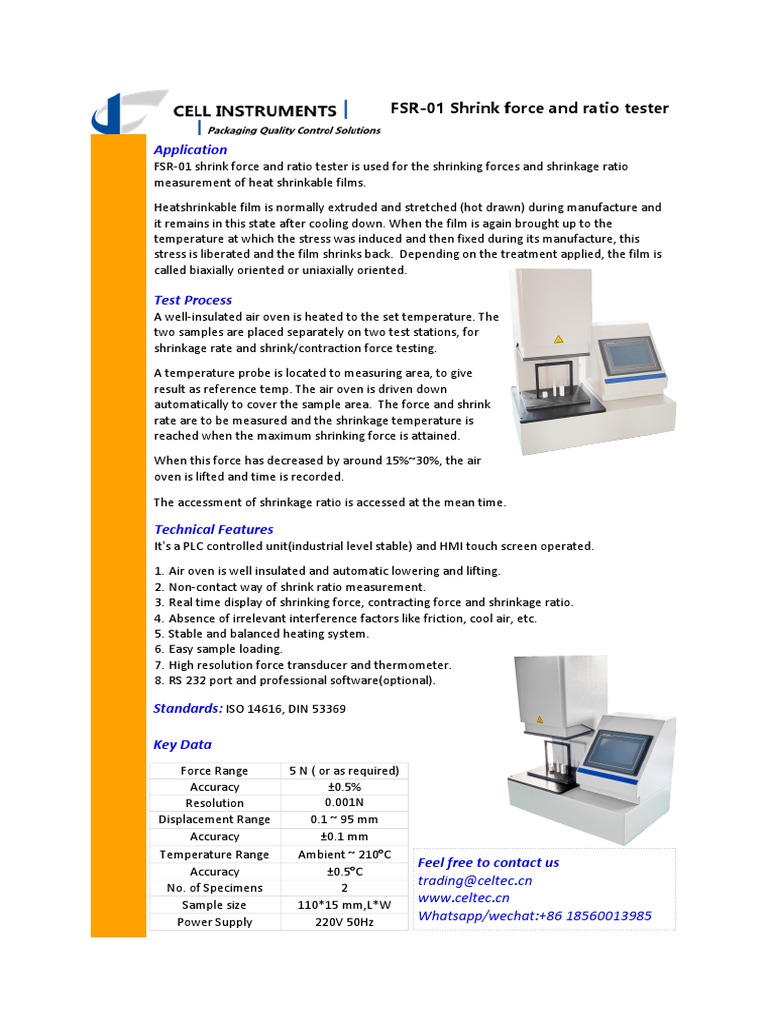FSR-01 Shrink Force and Ratio Tester | PDF