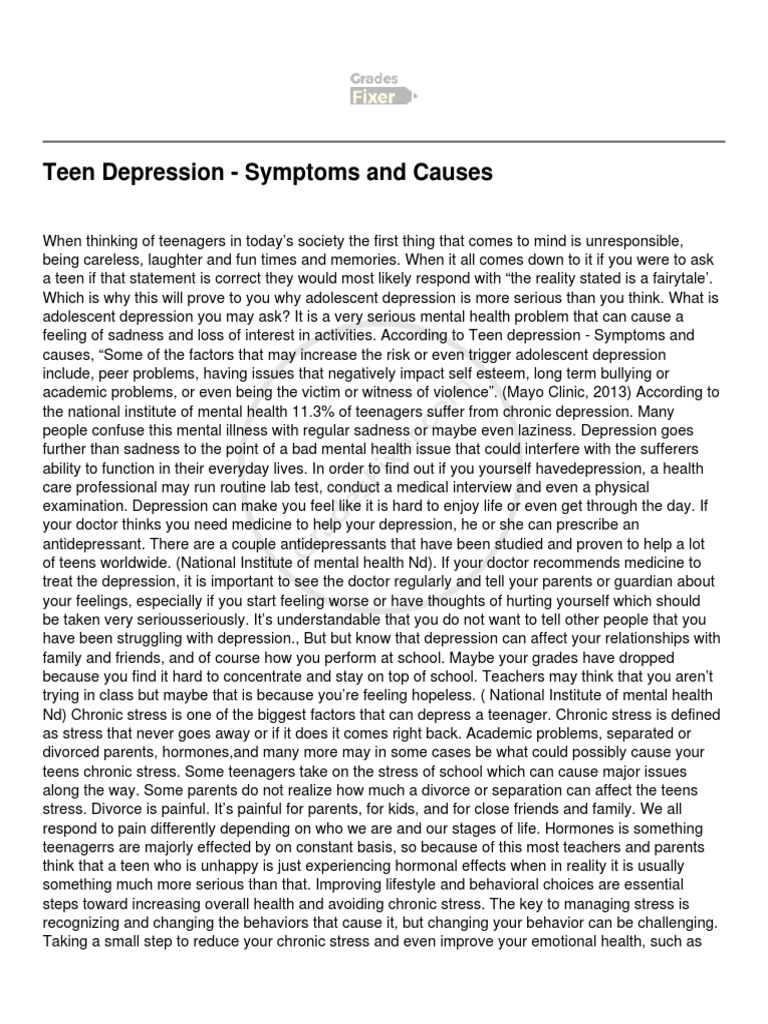 Teen Depression - Symptoms and Causes | PDF | Adolescence | Major ...