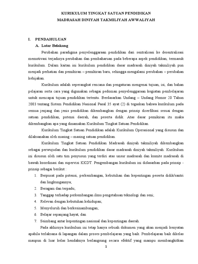 Kurikulum-Diniyah Awaliyah | PDF