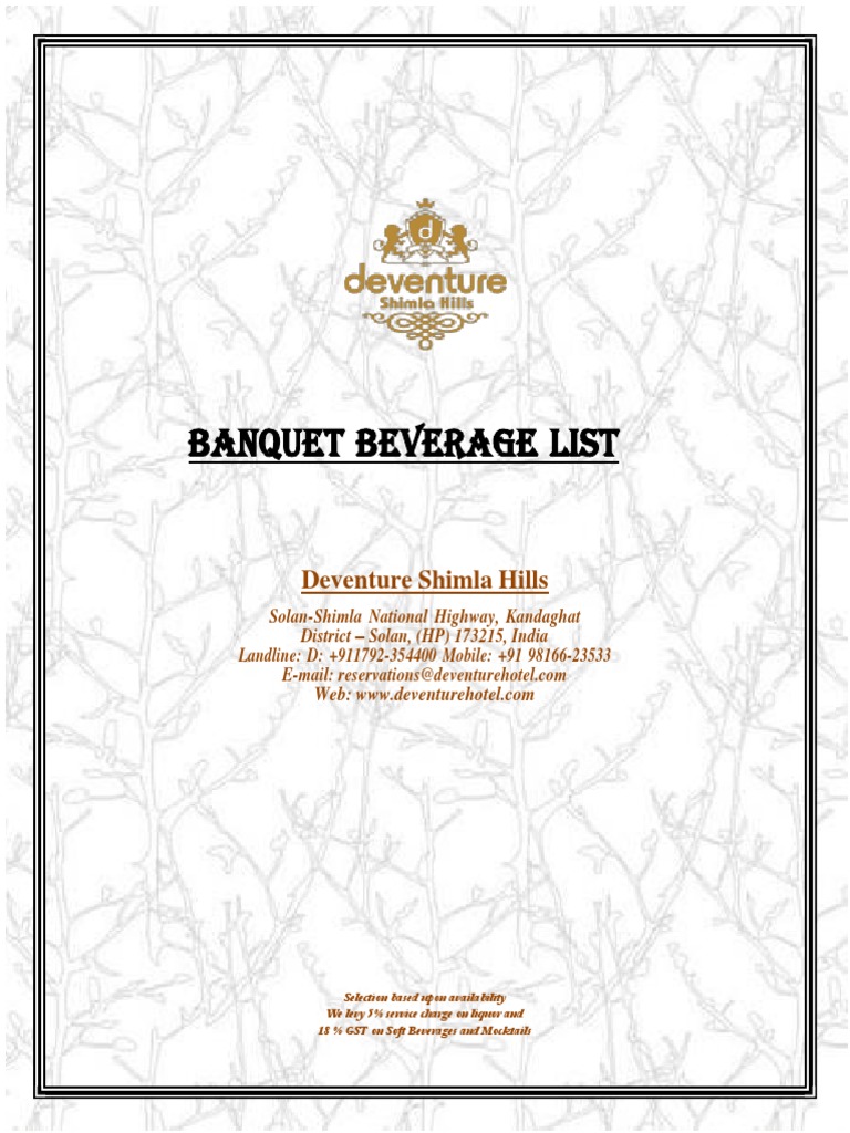 Banquet Beverage Menu and Prices | PDF | Soft Drink | Drink