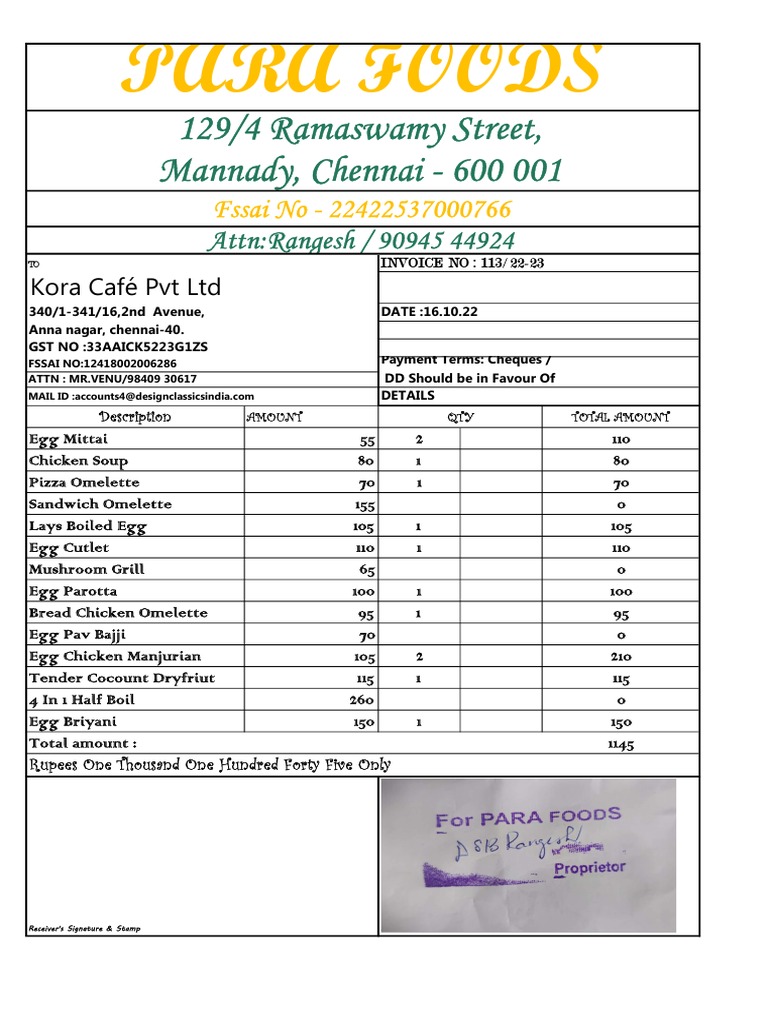 Kora Street Food Sample | PDF | Cheque | Foods