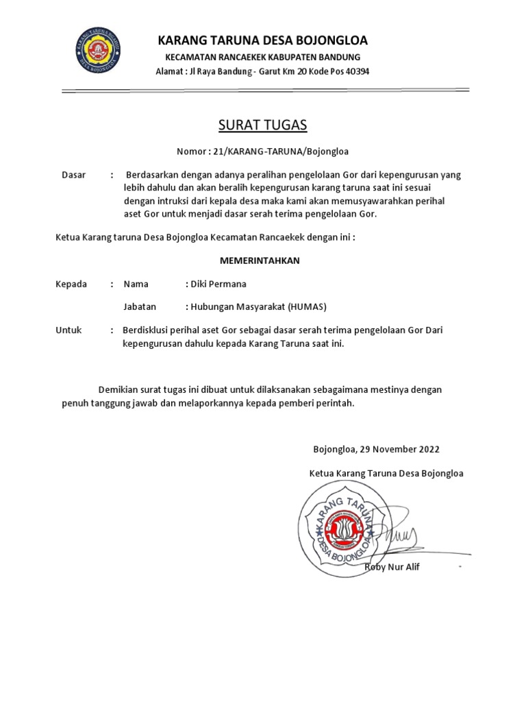 21 Surat Tugas Gor | PDF