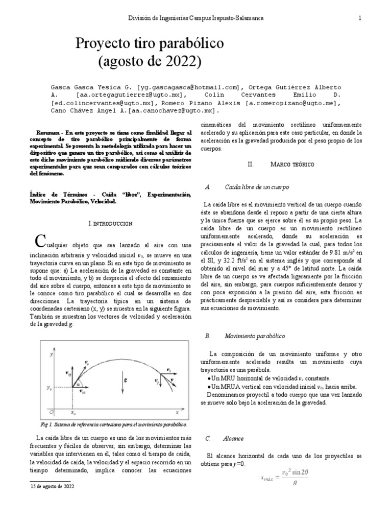 Proyecto Tiro Parabolico 1 | PDF | Velocidad | Física Aplicada e Interdisciplinaria