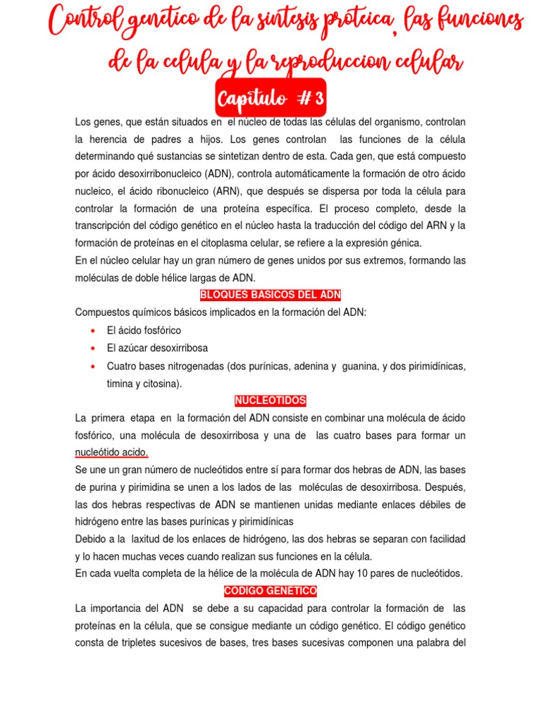 Control Genetico de La Sintesis Proteica, Las Funciones de La Celula y ...
