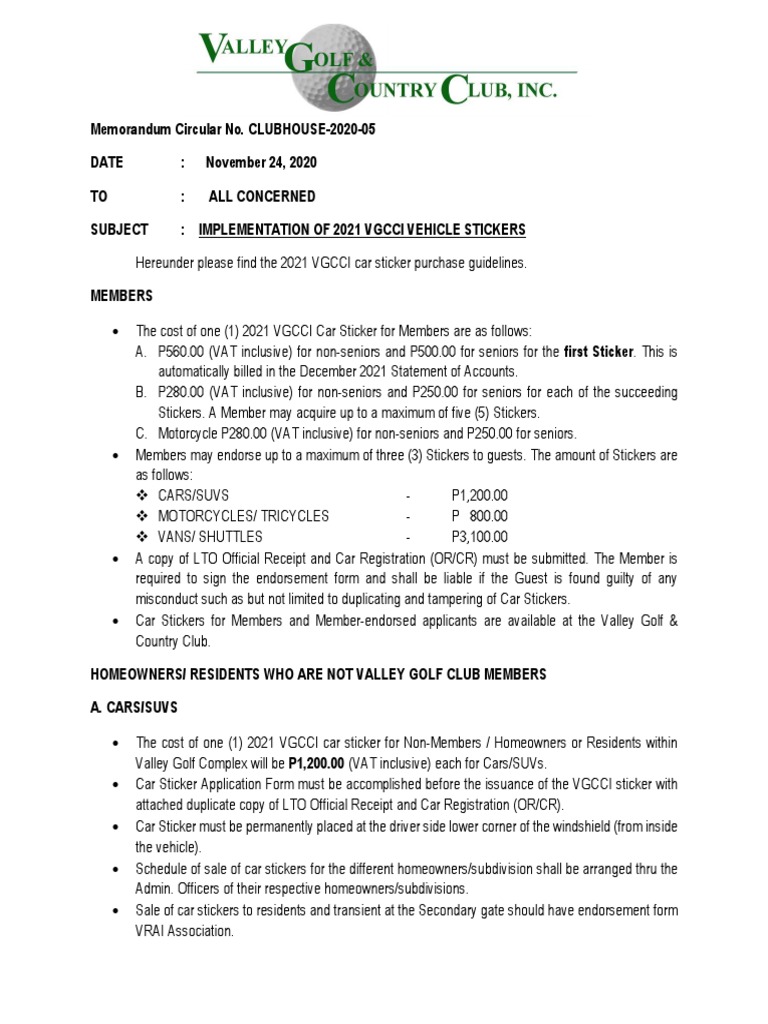 2021 VGCCI Car Sticker Guidelines | PDF | Truck | Car
