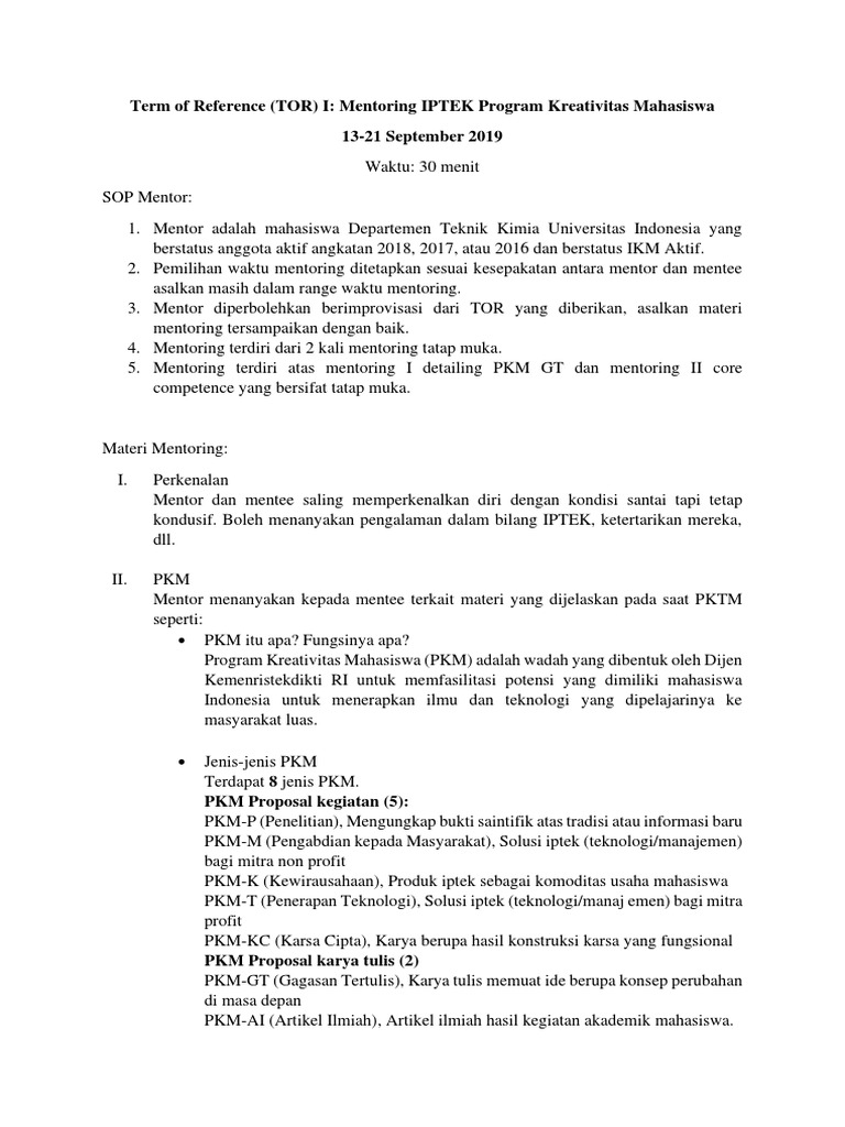 TOR I Mentoring IPTEK | PDF | Seni