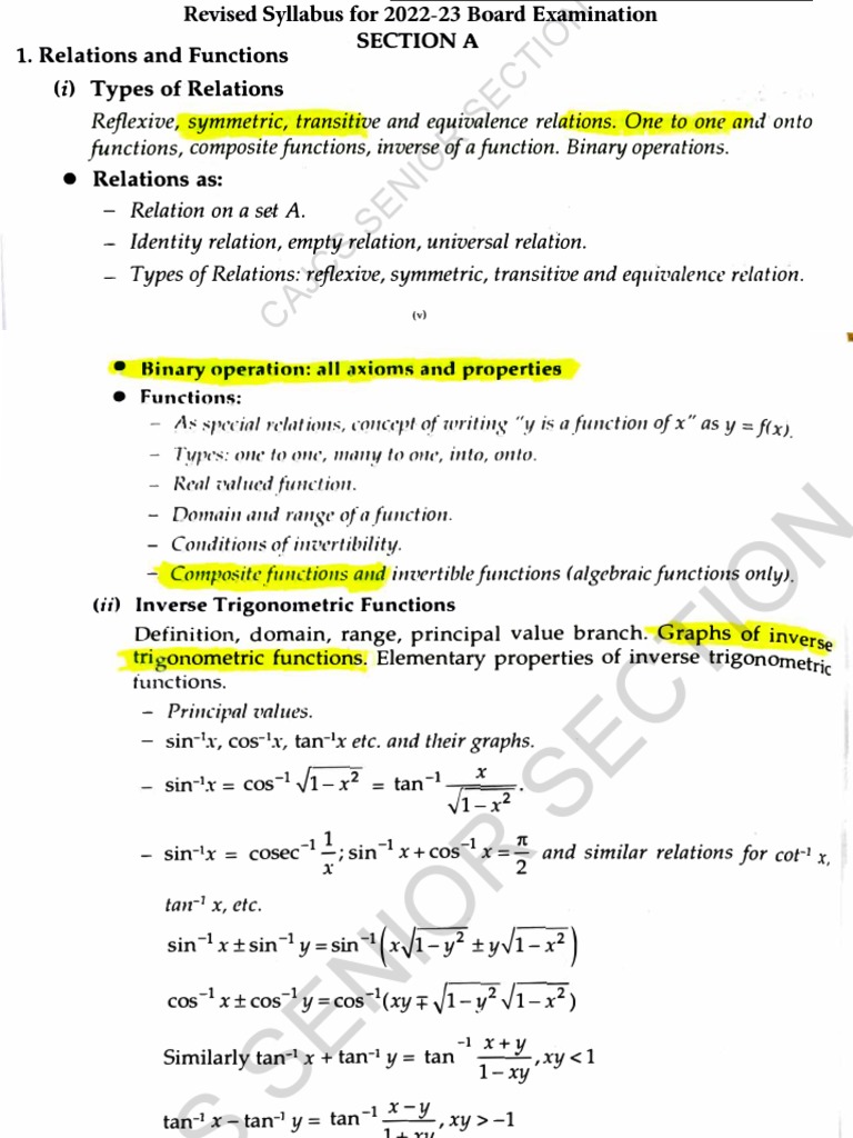 Class 12 Revised Syllabus For 2023 Board Examination-1 | PDF | Matrix ...