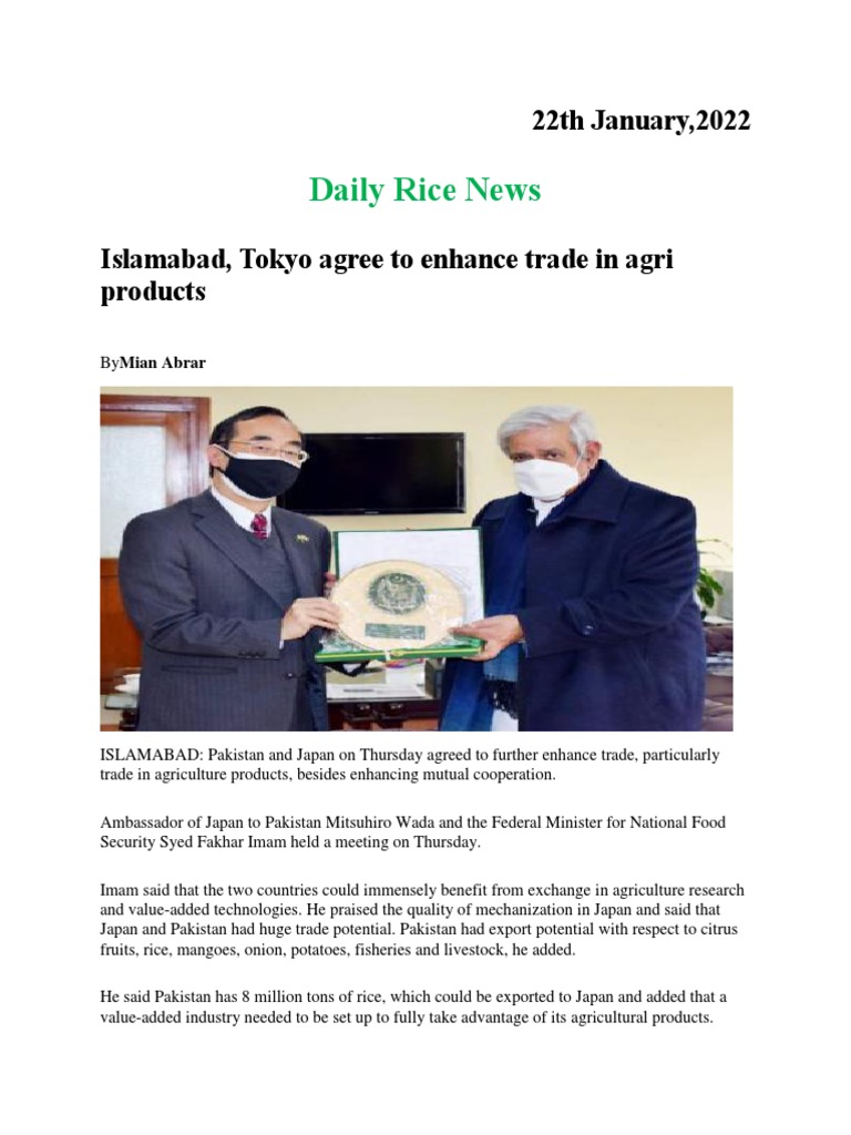 22nd January 2022 Daily Rice News | PDF | Foods | Food And Drink