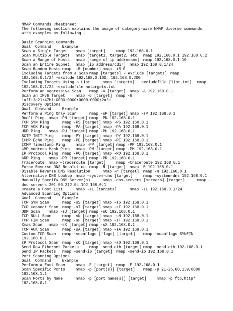Nmap Chart Shet | PDF
