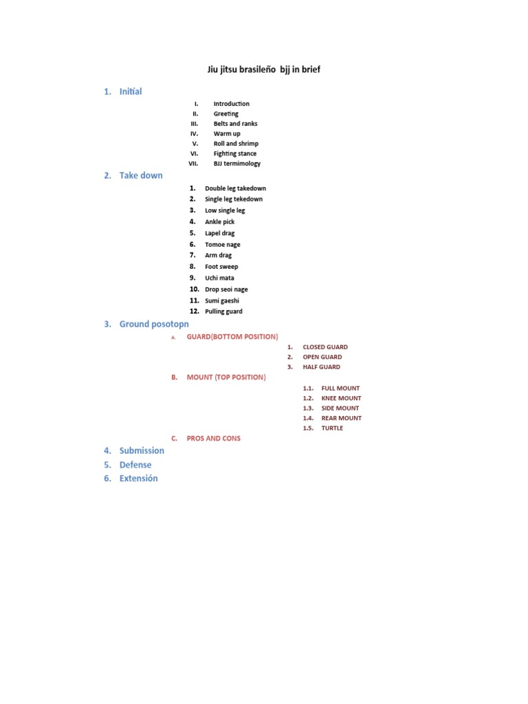 Jiu Jitsu Brasileño BJJ in Brief | PDF | Brazilian Jiu Jitsu | Combat ...