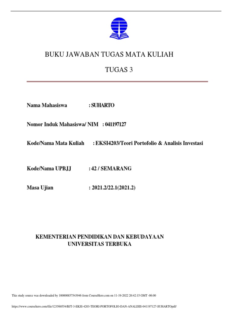 BJT 3 Eksi 4203 Teori Portofolio Dan Analisis 041197127 Suharto PDF | PDF