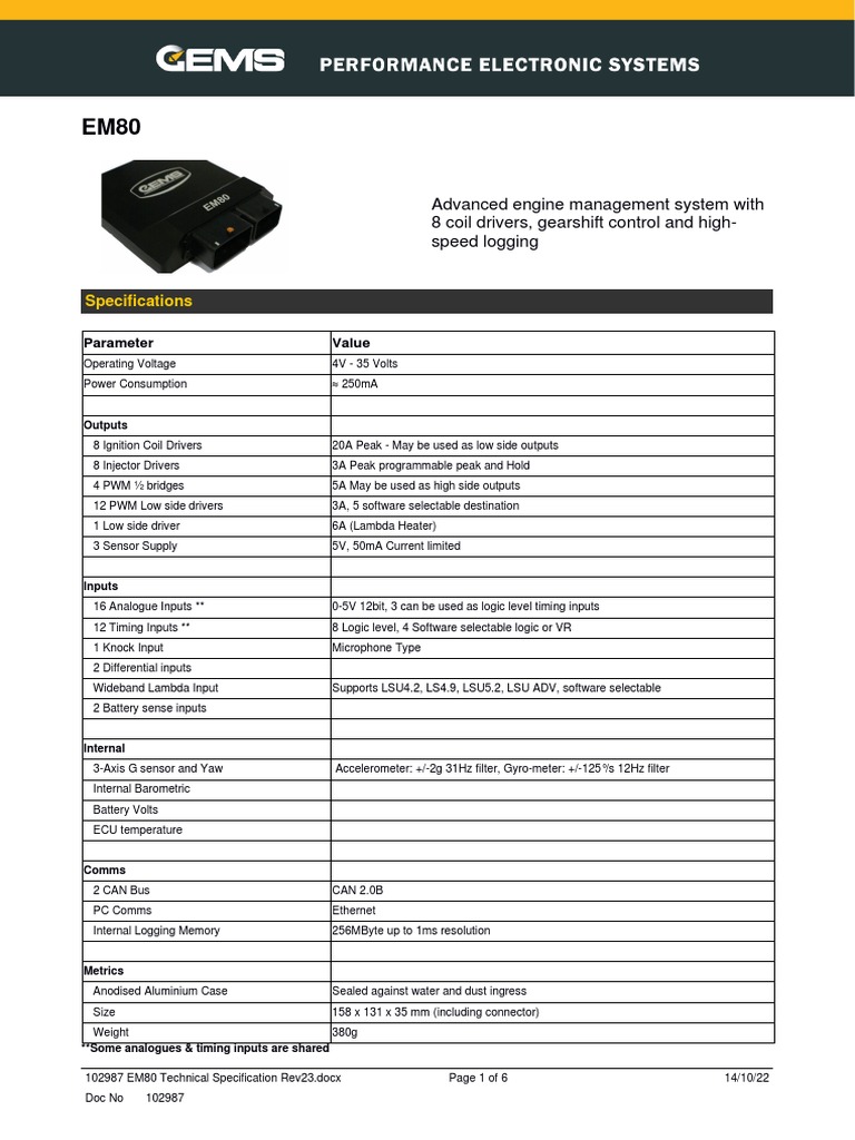 EM80 Technical Specification | PDF | Electrical Engineering | Computer ...