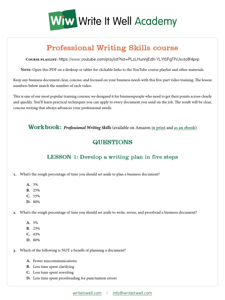 Professional Writing Skills Course Guide | PDF | Proofreading ...