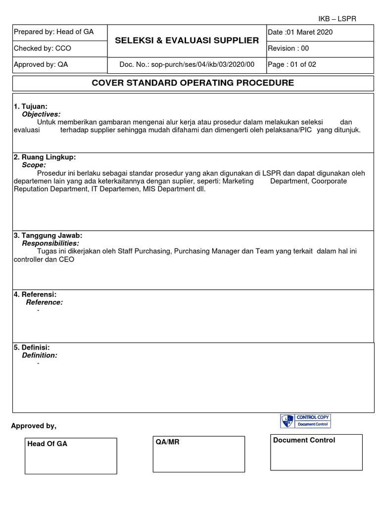 IKB SOP Purchasing Seleksi Evaluasi Supplier | PDF