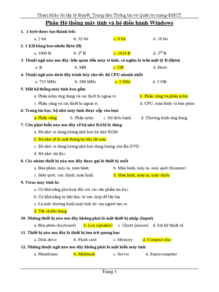 Tham Khao Ly Thuyet CNTT Co Ban | PDF