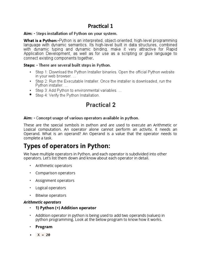 Install Python and Operators Guide | PDF | Exponentiation | Computer ...
