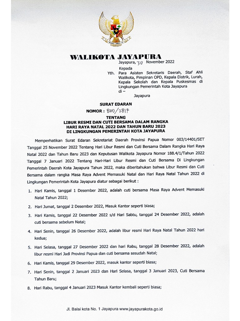 Surat Edaran Libur Resmi Dan Cuti Bersama | PDF