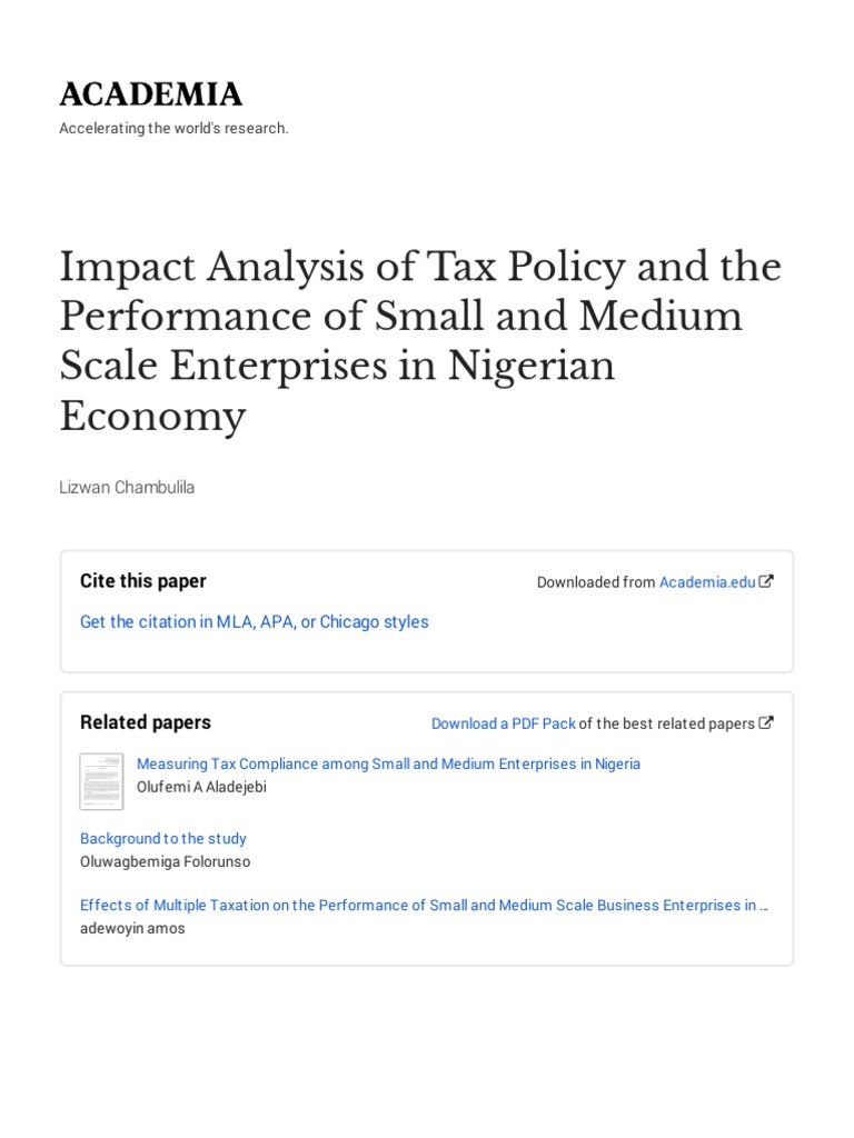 Impact Analysis of Tax Policy and The Performance of Small and Medium ...