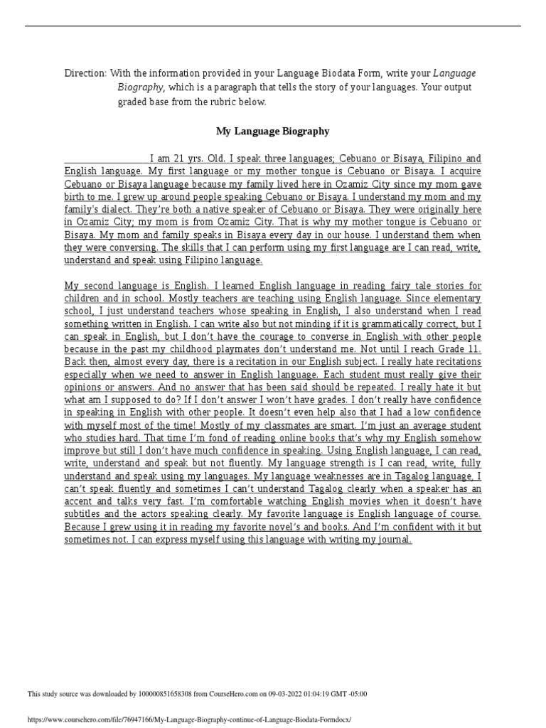My Language Biography Continue of Language Biodata Form | PDF | English ... My Language Biography Continue of Language Biodata Form | PDF | English ...