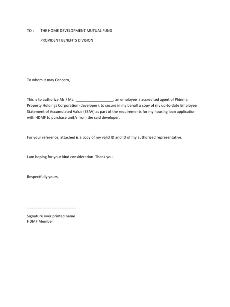 HDMF Esav Authorization Letter | PDF