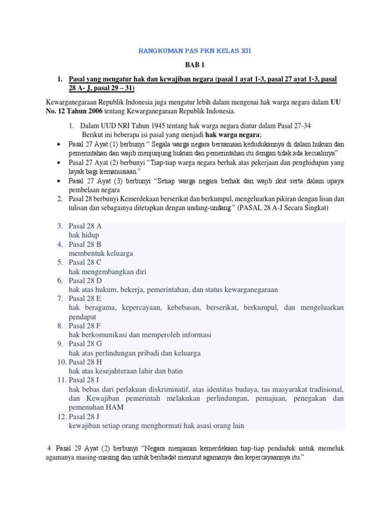 Rangkuman Pas PKN Kelas Xii | PDF