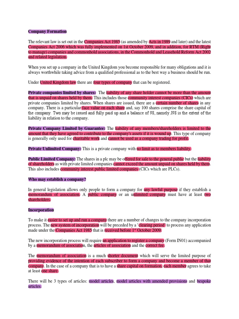 Types of Company Formation in the UK | PDF | Limited Liability ...