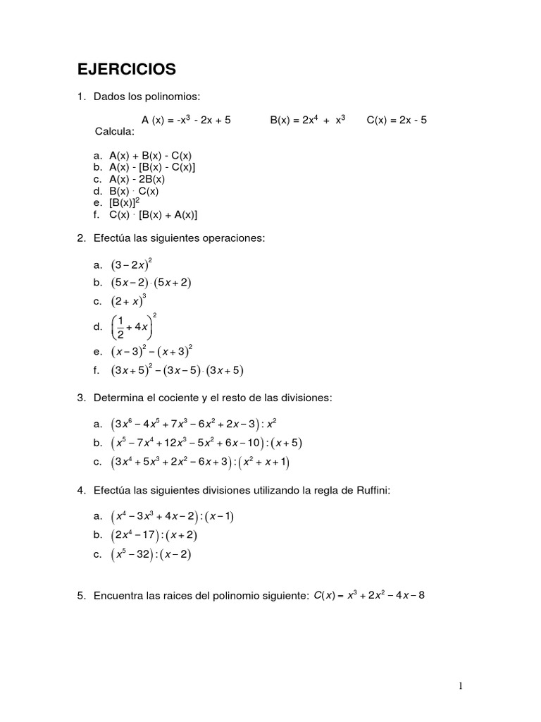 Ejercicios Ecuaciones (Polinomios) | PDF | Factorización | Álgebra abstracta