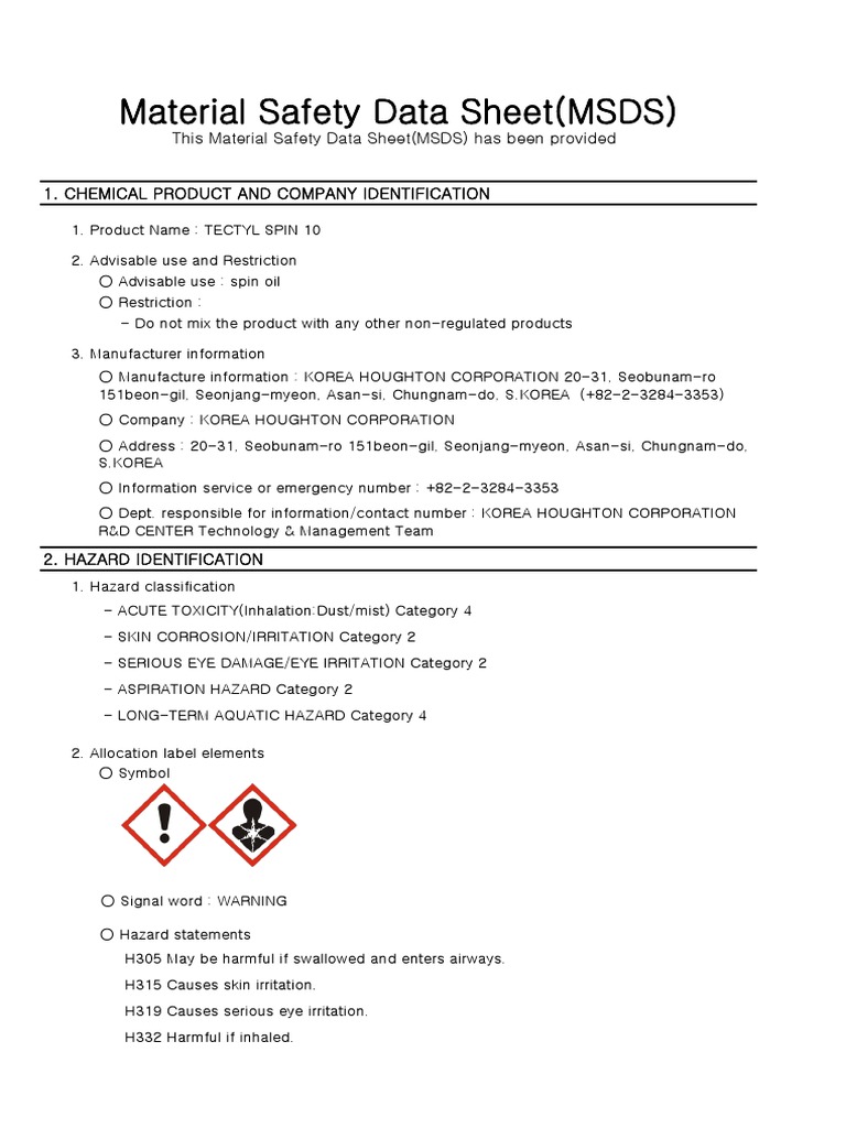 Tectyl Spin 10 (En-Ghs-K) | PDF | Toxicity | Fires