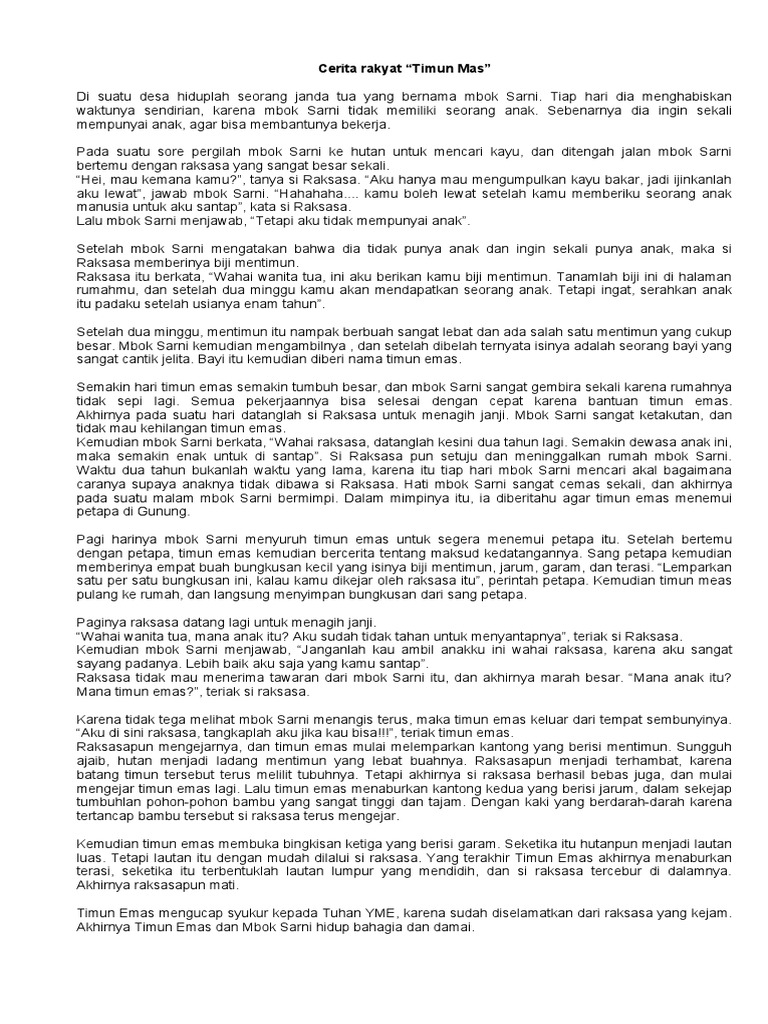 Cerita Rakyat Timun Mas | PDF