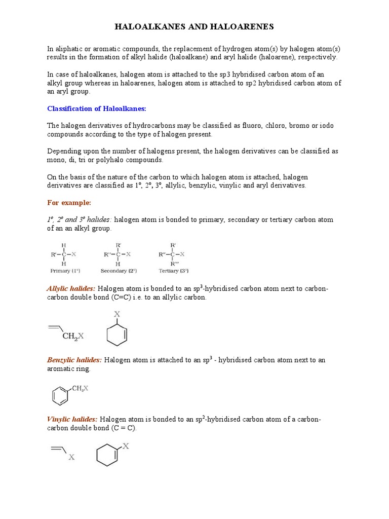 Unit-9 HALOALKANES AND HALOARENES (Notes) | PDF | Chemical Reactions ...