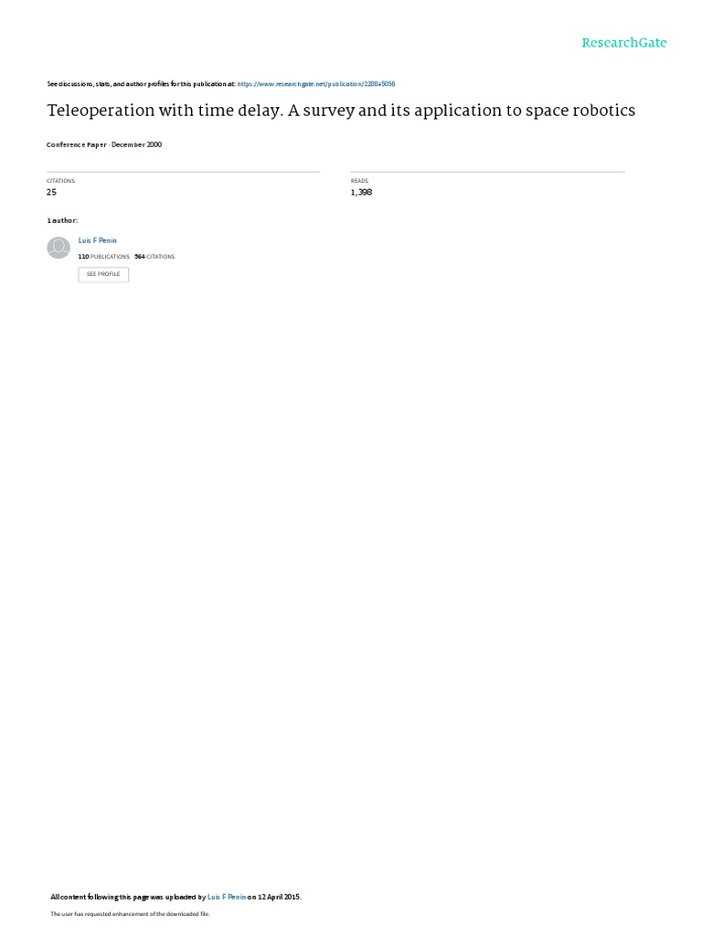 Teleoperation With Time Delay A Survey and Its App | PDF | Simulation ...