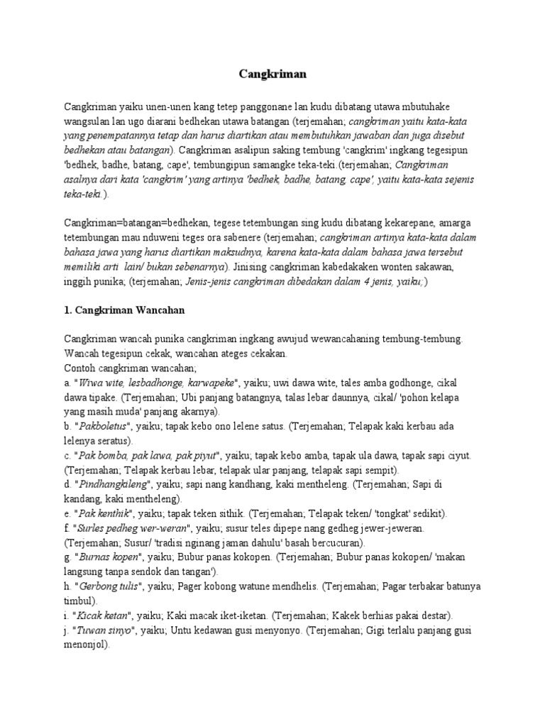 Cangkriman | PDF | Seni & Disiplin Bahasa | Kajian Bahasa Asing