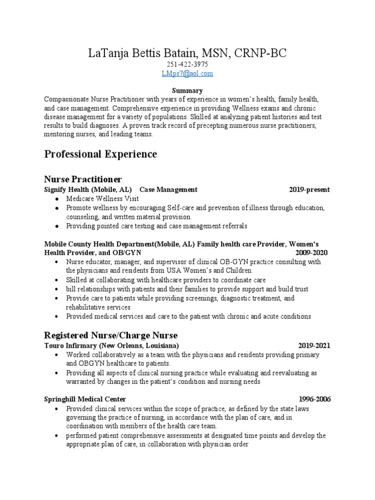 Latanja Bettis Batain Resume | PDF | Nursing | Nurse Practitioner