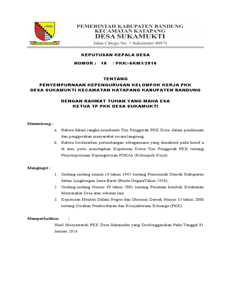 SK Pengurus POKJA PKK | PDF