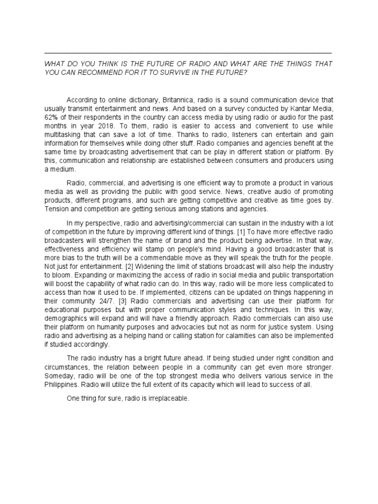 Essay: THE FUTURE OF RADIO. | PDF | Advertising | Mass Media