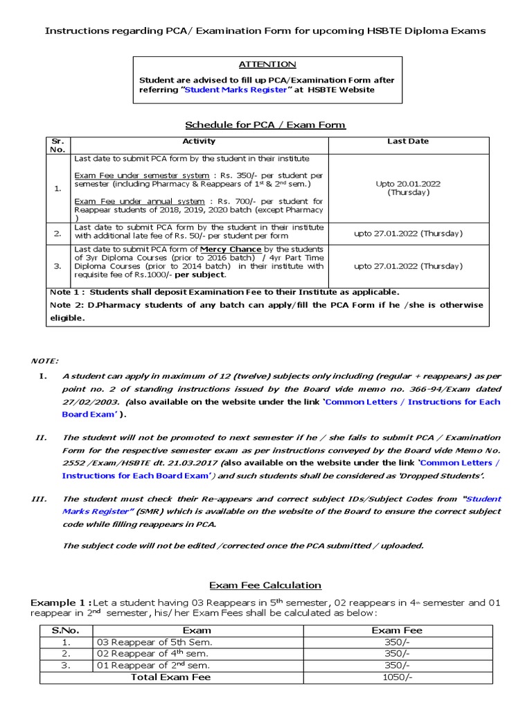 Instructions Regarding PCA Examination Form Feb 2022 | PDF | Test ...