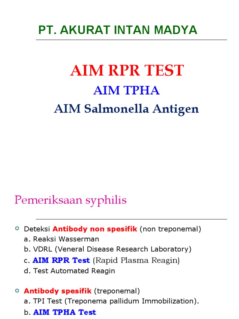 RPR, TPHA, Widal | PDF