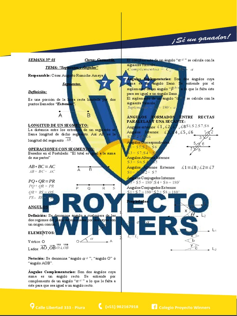 Semana #01 - Segmentos y Angulos - Teoría y Práctica | PDF