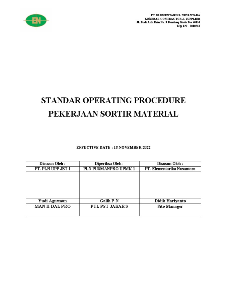 SOP Sortir Material | PDF