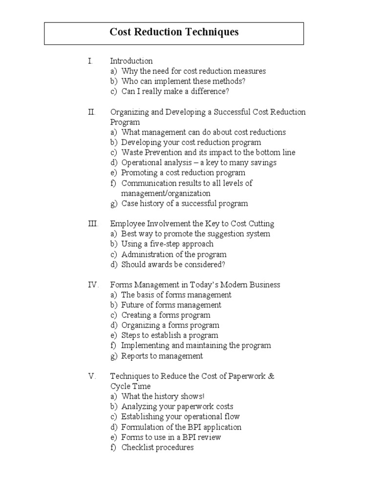 Cost Reduction Techniques | Download Free PDF | Lean Manufacturing ...