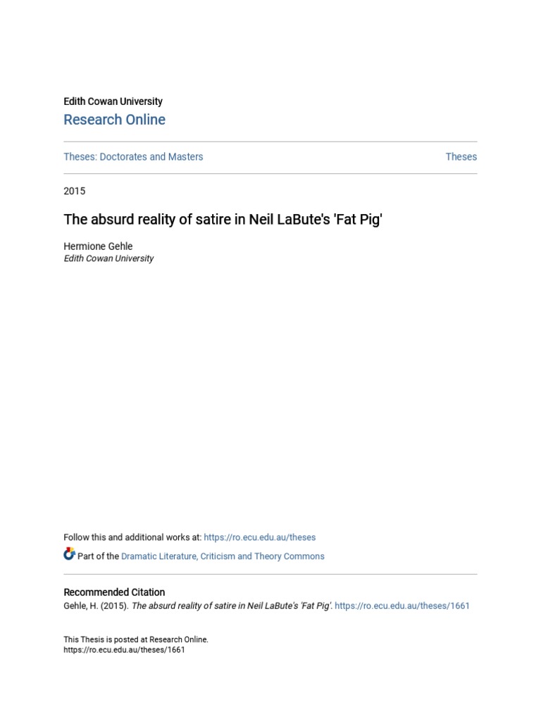 The Absurd Reality of Satire in Neil LaButes Fat Pig | PDF | Realism ...