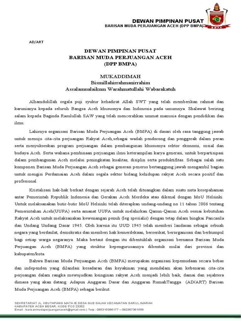 AD/ART Barisan Muda Perjuangan Aceh | PDF