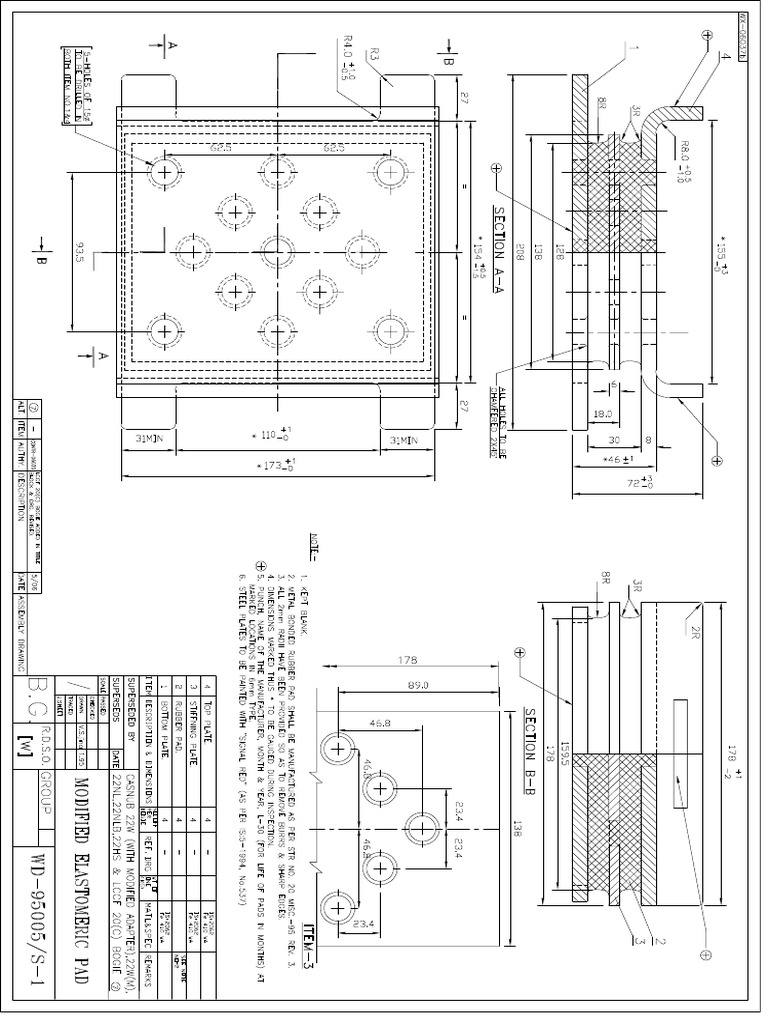 Elastomeric Pad Drawing WD 95005 S 01 | PDF