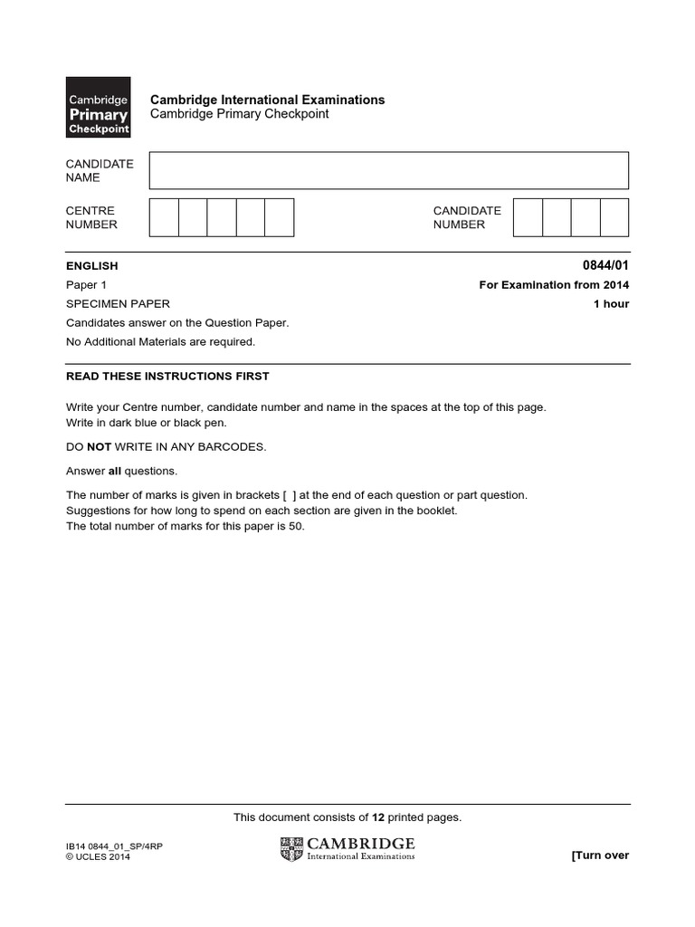 Cambridge International Examinations Cambridge Primary Checkpoint | PDF ...