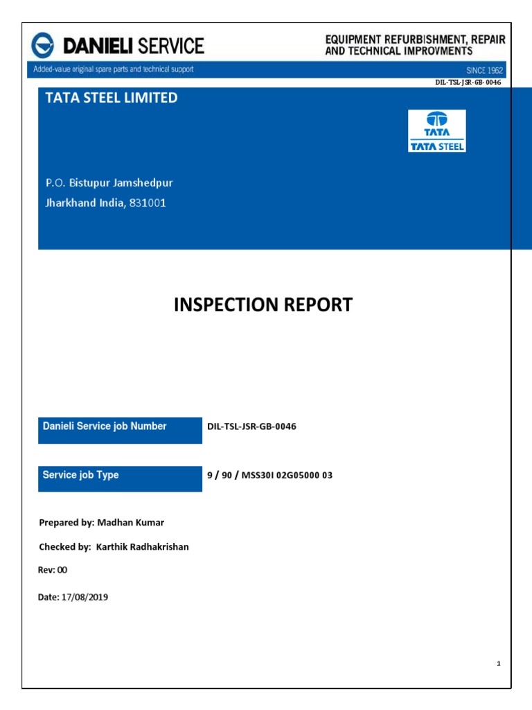 Tata Steel Gearbox Inspection Report | PDF | Gear | Bearing (Mechanical)