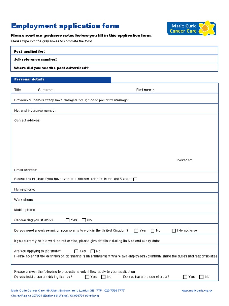 General Application For Employment Template Word | PDF | Justice ...