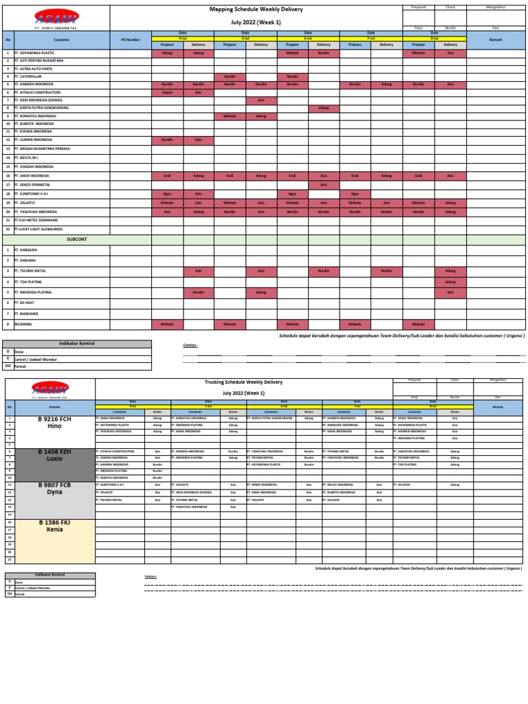 Weekly Delivery and Trucking Schedule for July 2022 (Week 1) | PDF