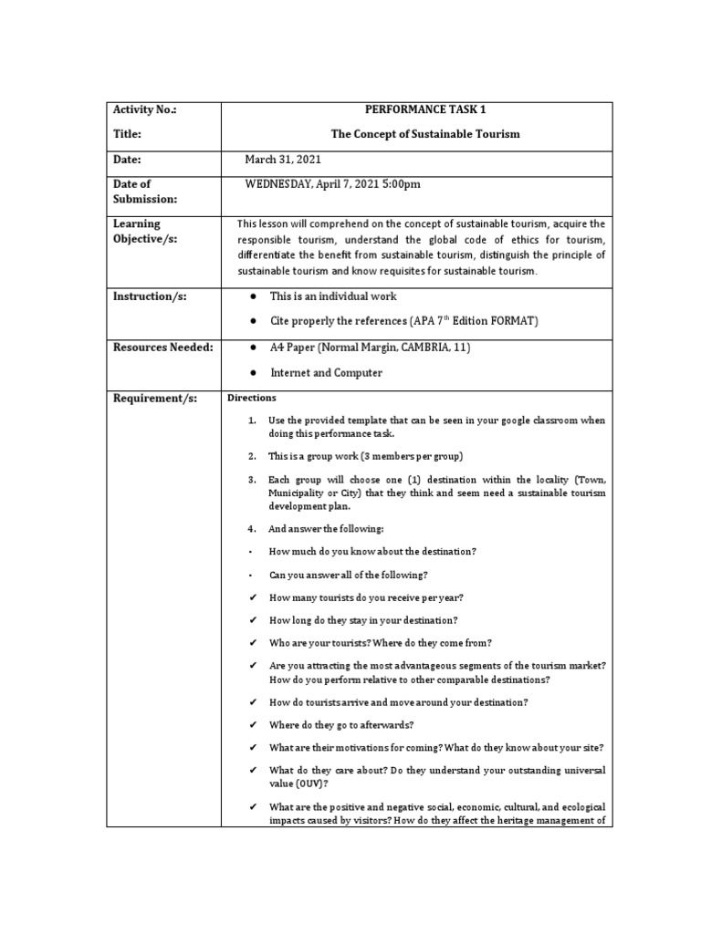 #Portales, Glamour Kie H. - TPC5 PERFORMANCE TASK 1 | PDF | Tourism | Transport