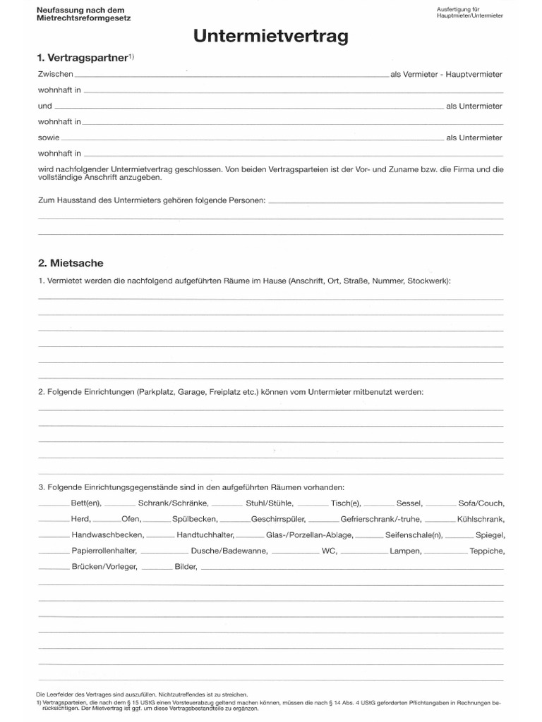 Untermietvertrag Umfassend | PDF