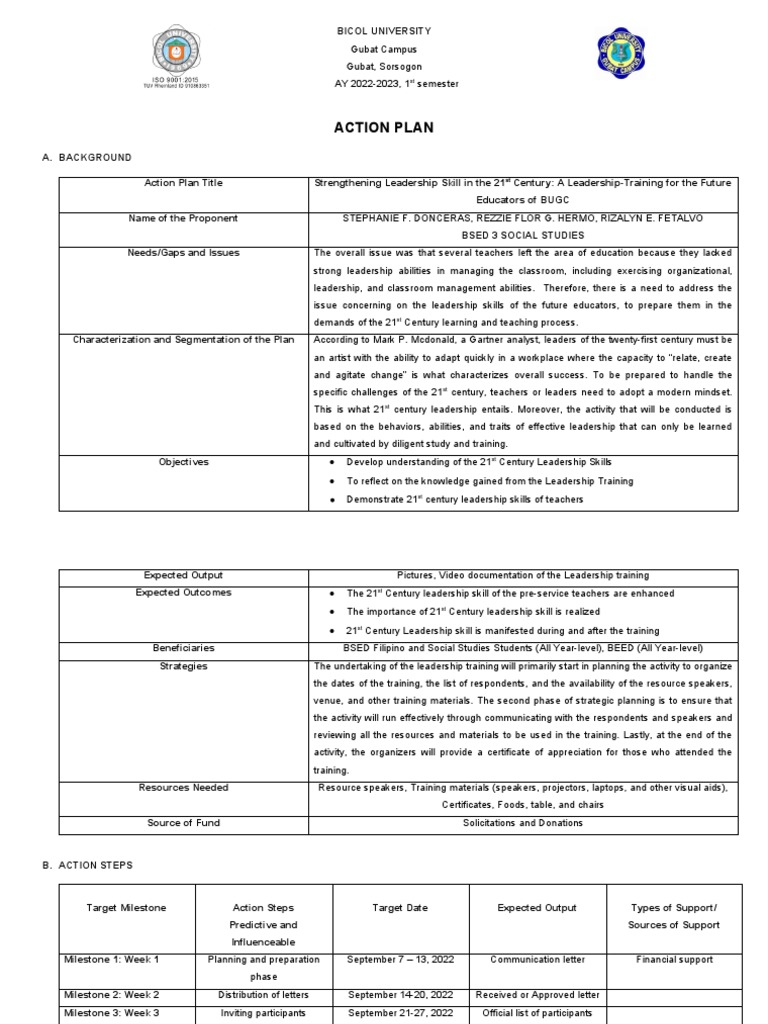 ACTION PLAN Donceras, Hermo, Fetalvo | PDF | Leadership | Teachers